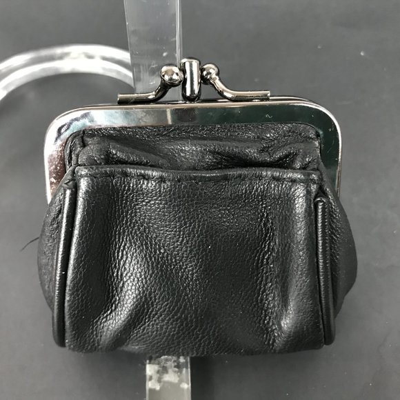 unknown | Bags | Vintage Genuine Leather Coin Purse Black Double Kiss ...